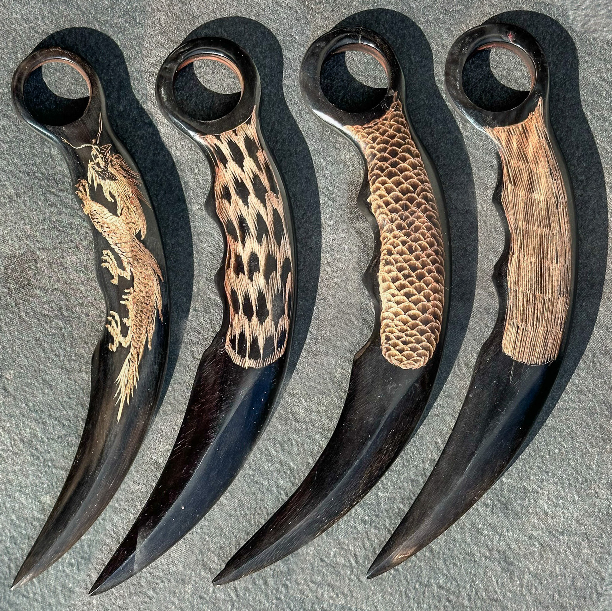 4 neue Horn Kerambits, handgeritzt – Abanico GmbH & Co. KG